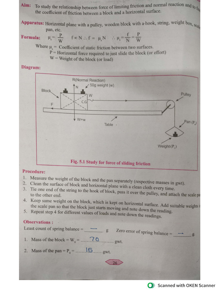 11th Physics Practical (Coefficient of Static Friction) | PDF