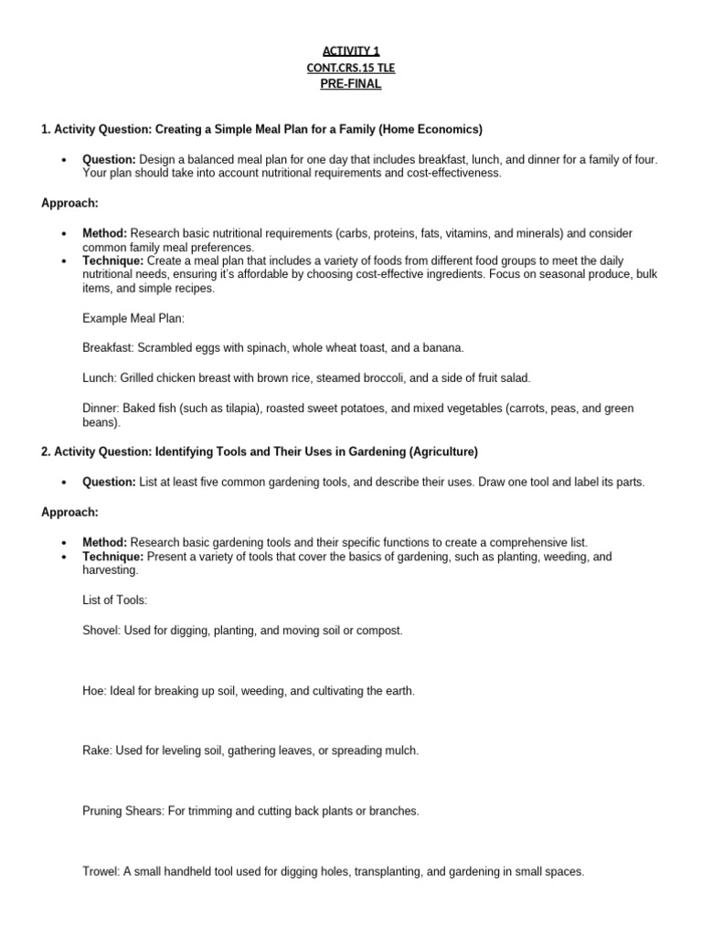 Activity 1 Tle Worksheet | PDF | Sewing | Embroidery