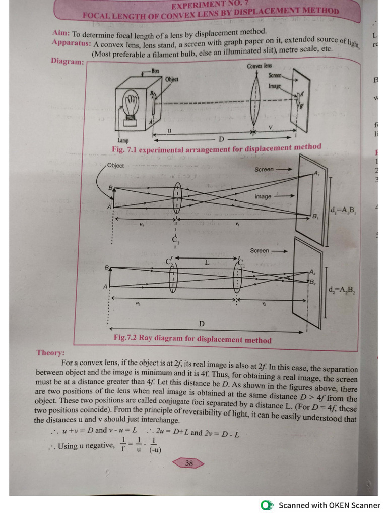 11th Physics Practical (Focal Length of Convex Lens by Displacement ...