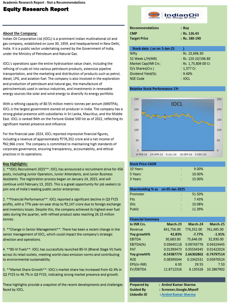 Equity Research Report of IOCL | PDF | Business | Economies