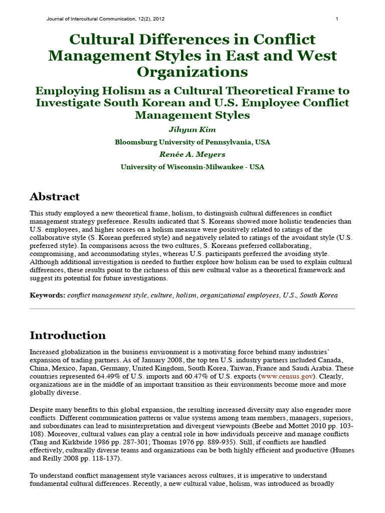 Cultural Differences in Conflict Management Styles | PDF | Conflict ...
