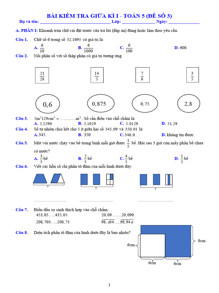 T5-Bài Kiểm Tra GK1 de So 2 - Đoàn Thị Điểm - Nv10-Tổ Tiểu Học-1,2,3-2023 - Print | PDF