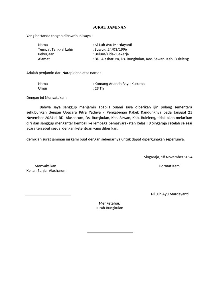 SURAT JAMINAN | PDF