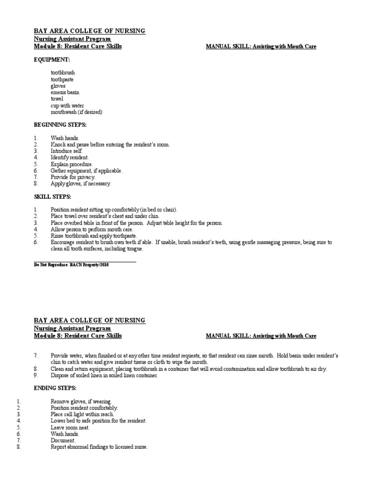 CNA Mouth Care Procedure Guide | PDF
