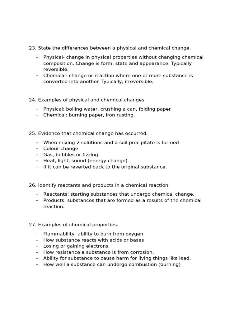 Year 9 Chemistry: Changes and Properties | PDF