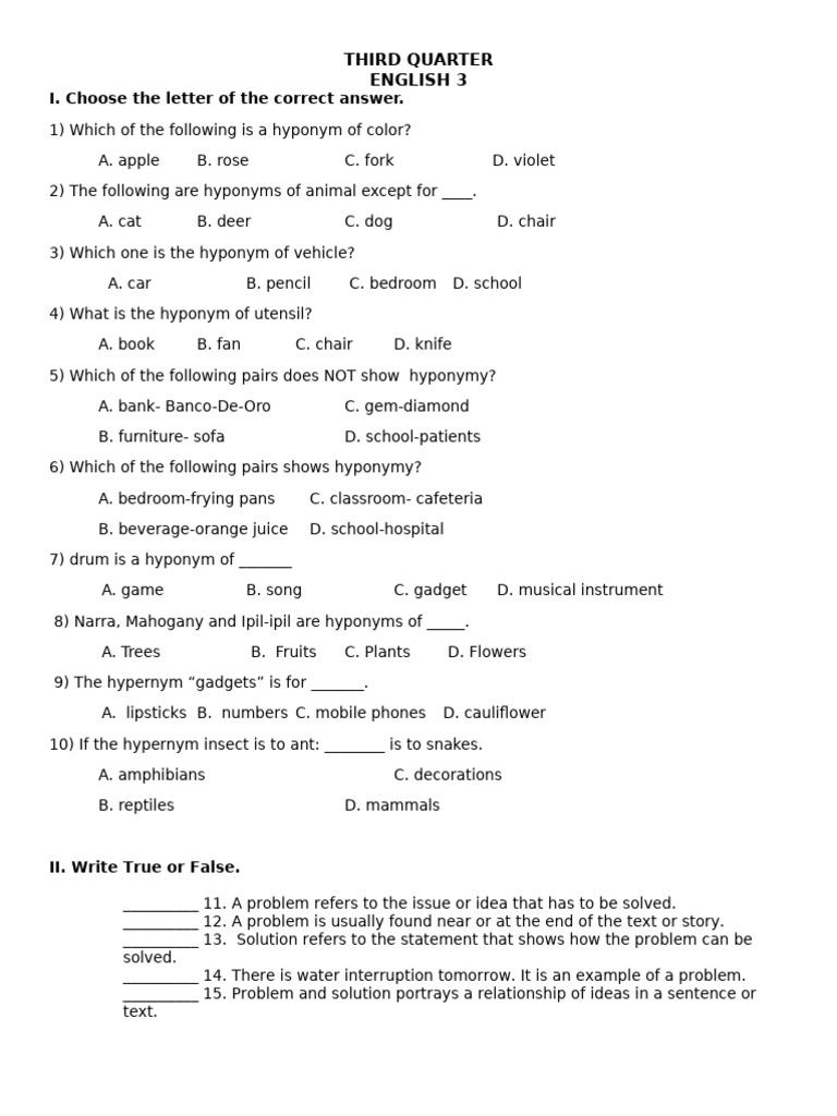 Third Quarter Summative Test in English | PDF | Zoology