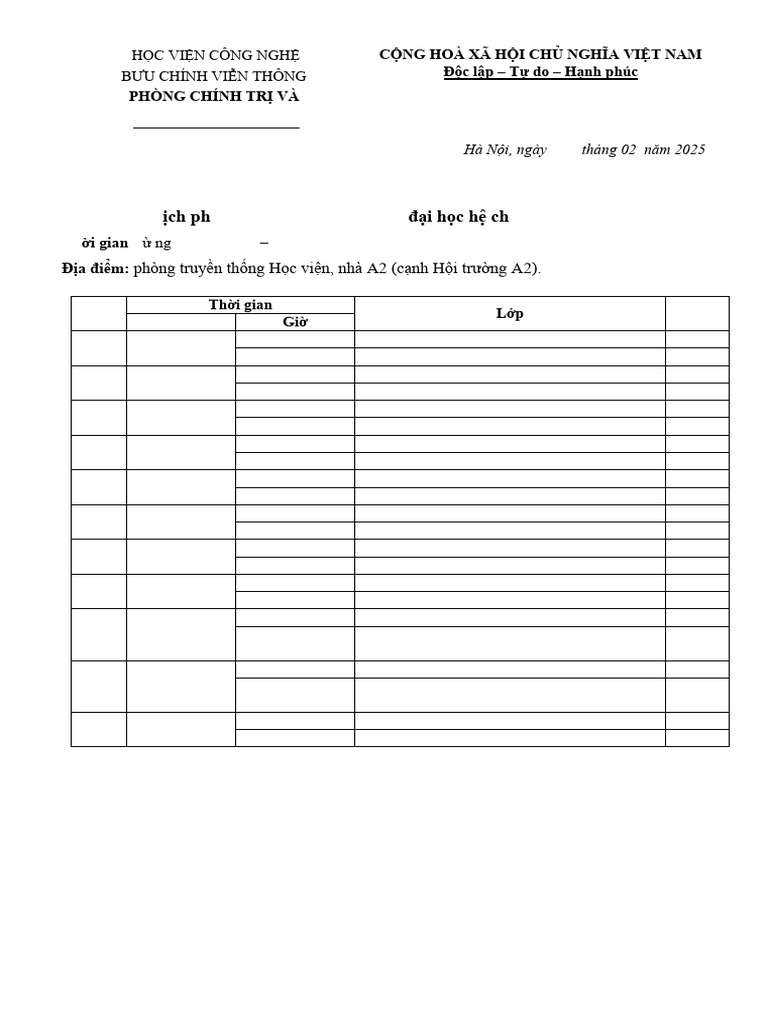 TB Lịch Nhận Áo D22 | PDF