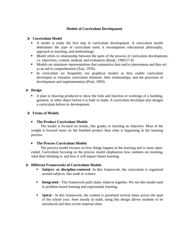 Overview of Curriculum Development Models | PDF | Curriculum | Learning
