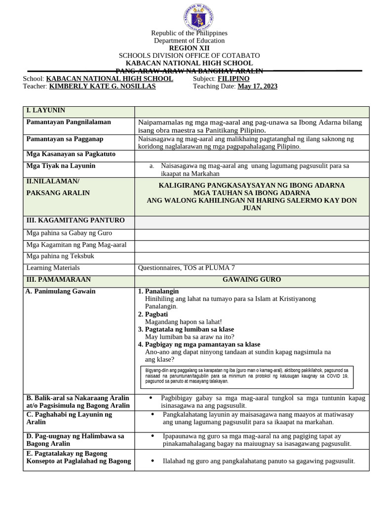 DLP FILIPINO 7 | PDF