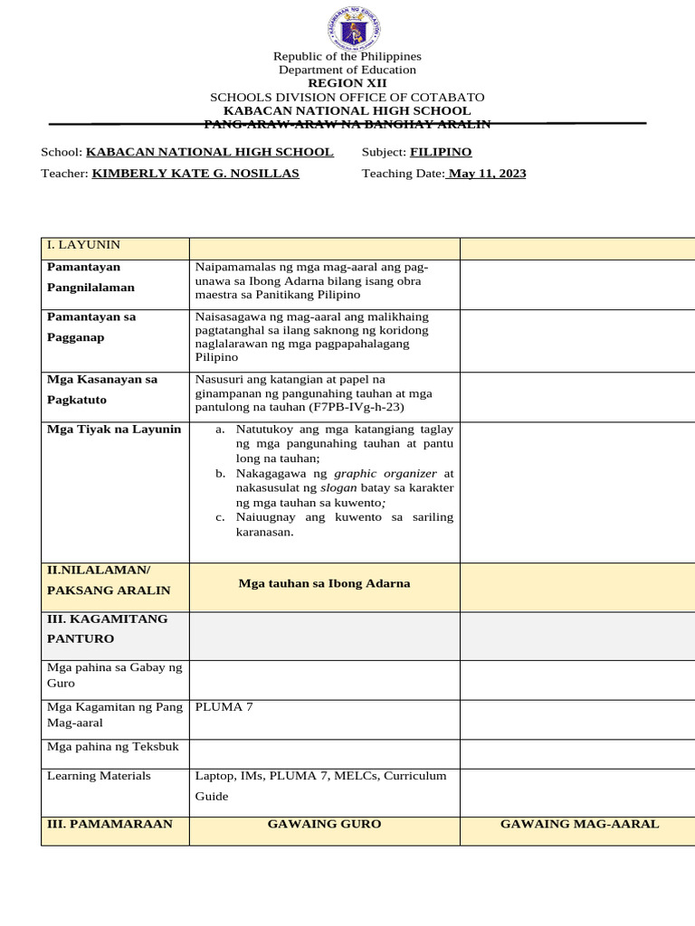 DLP Filipino 7 | PDF