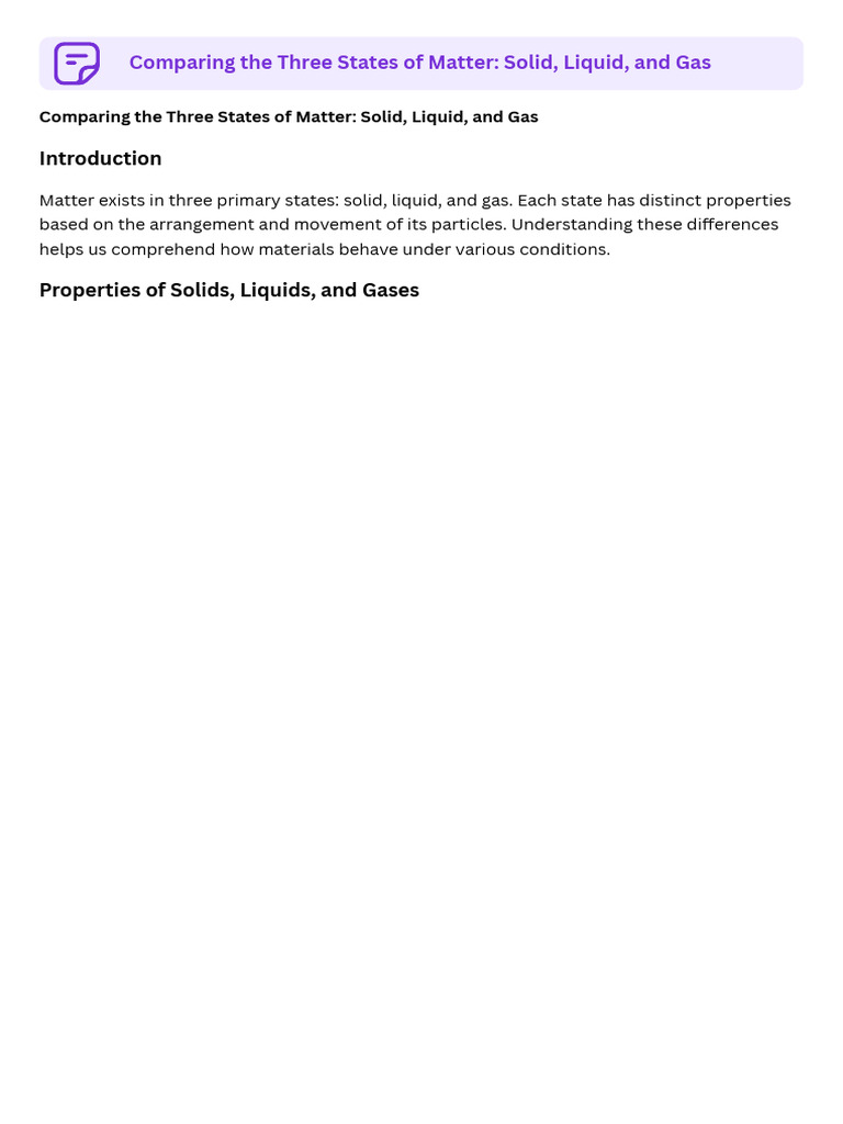 Comparing Solid, Liquid, and Gas States | PDF | Gases | Liquids