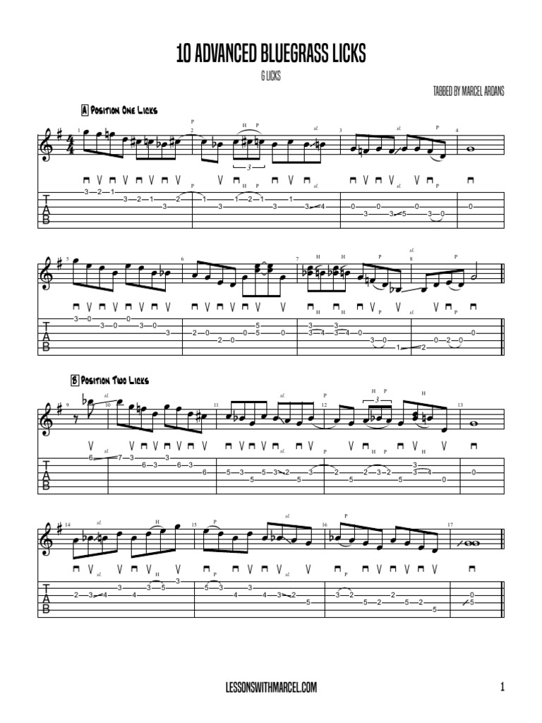 10 Advanced Bluegrass Licks G Sheet Music and Tab Y21tmb | PDF