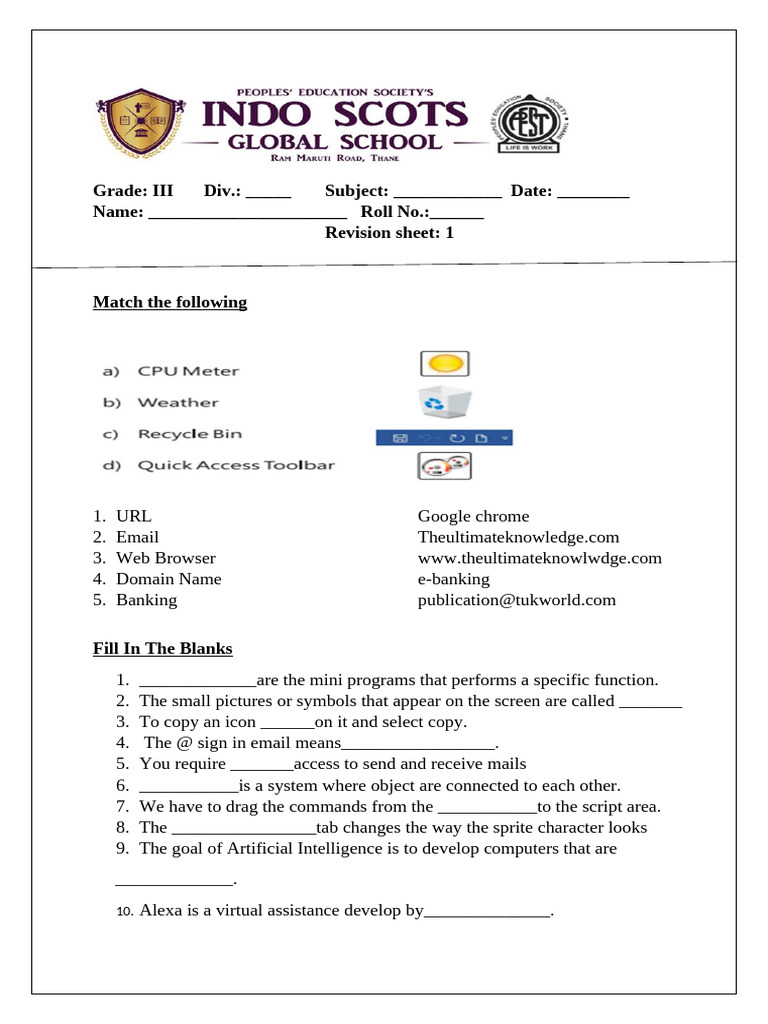 Grade 3 Revision Sheet | PDF