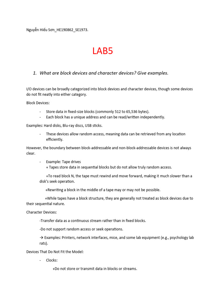 NguyenHieuSon HE190862 SE1973 LAB5 | PDF | Operating System | Input/Output