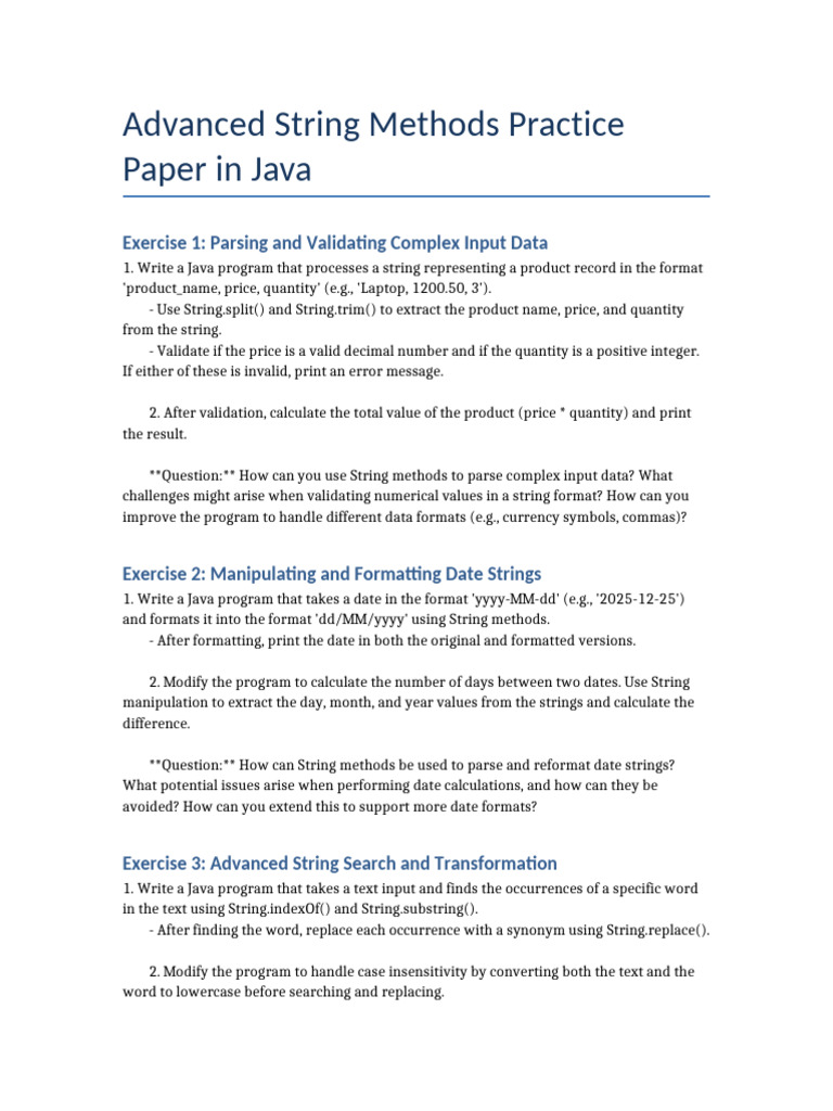 Java String Methods Practice Exercises | PDF | String (Computer Science ...