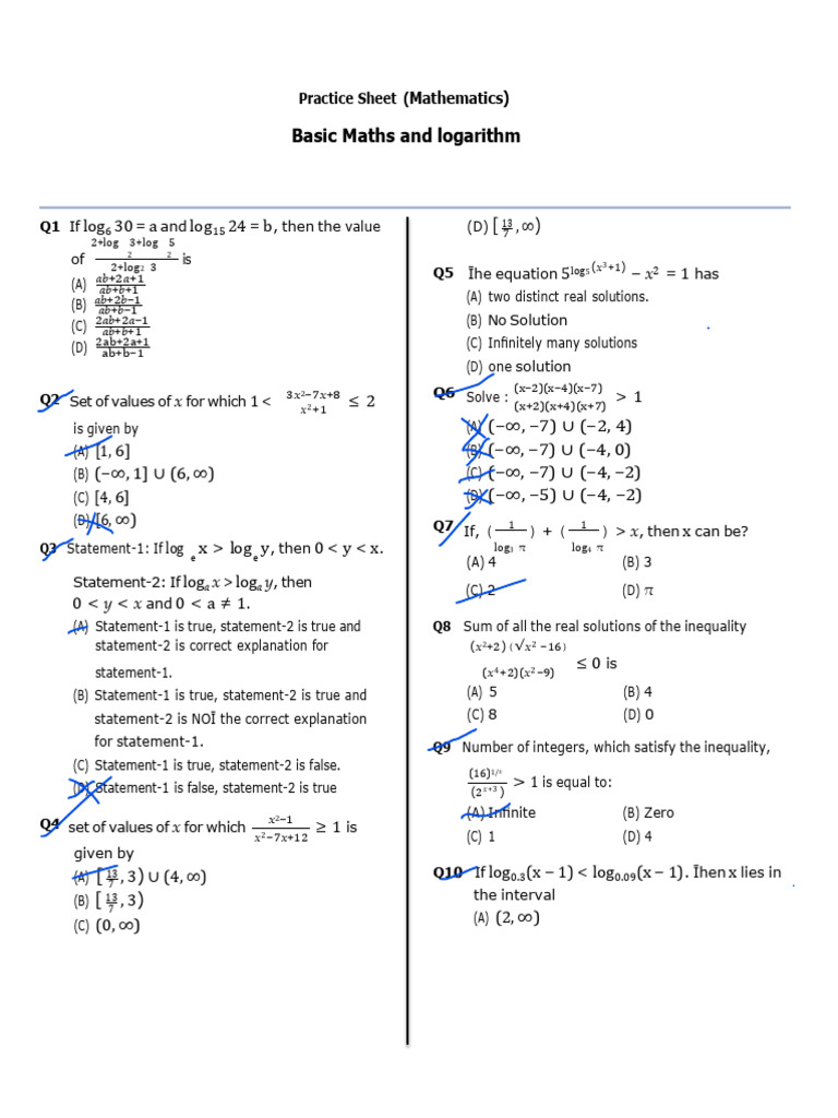 Basic Maths & Logarithm _ Practice Sheet (1) | PDF | Numbers ...