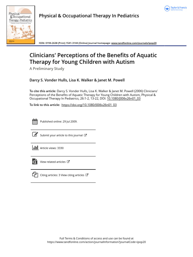 Clinicians Perceptions of The Benefits of Aquatic Therapy For Young ...
