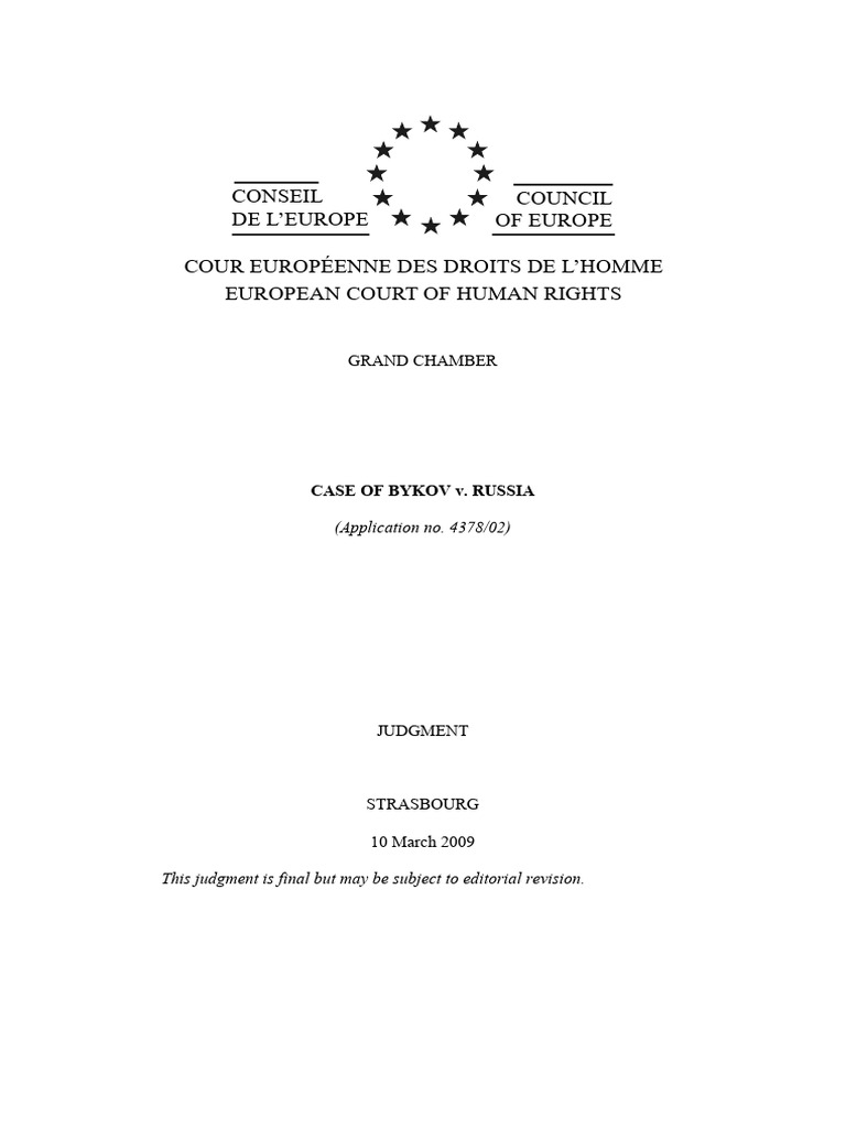 CASE OF BYKOV v. RUSSIA | PDF | Detention (Imprisonment) | Criminal Procedure In South Africa