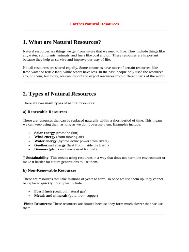 Overview of Earth's Natural Resources | PDF | Renewable Energy ...