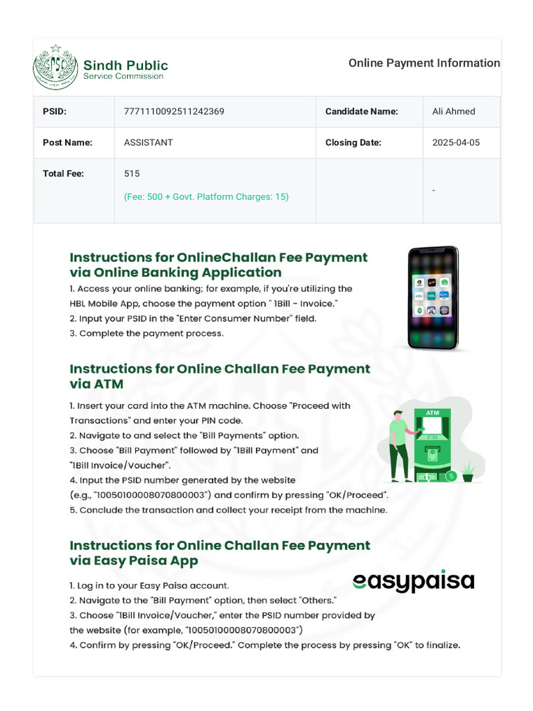 Assistant Online Payment Info - SPSC | PDF