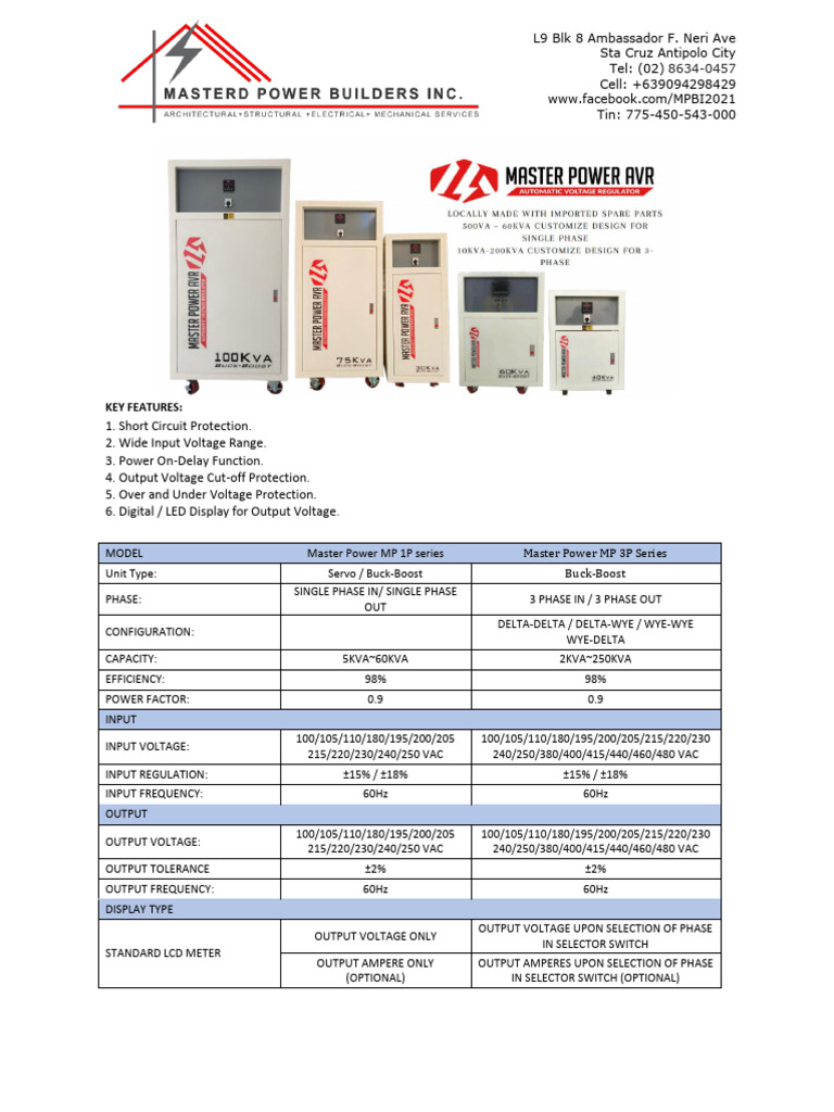 Master Power AVR Specifications Guide | PDF | Power Supply ...
