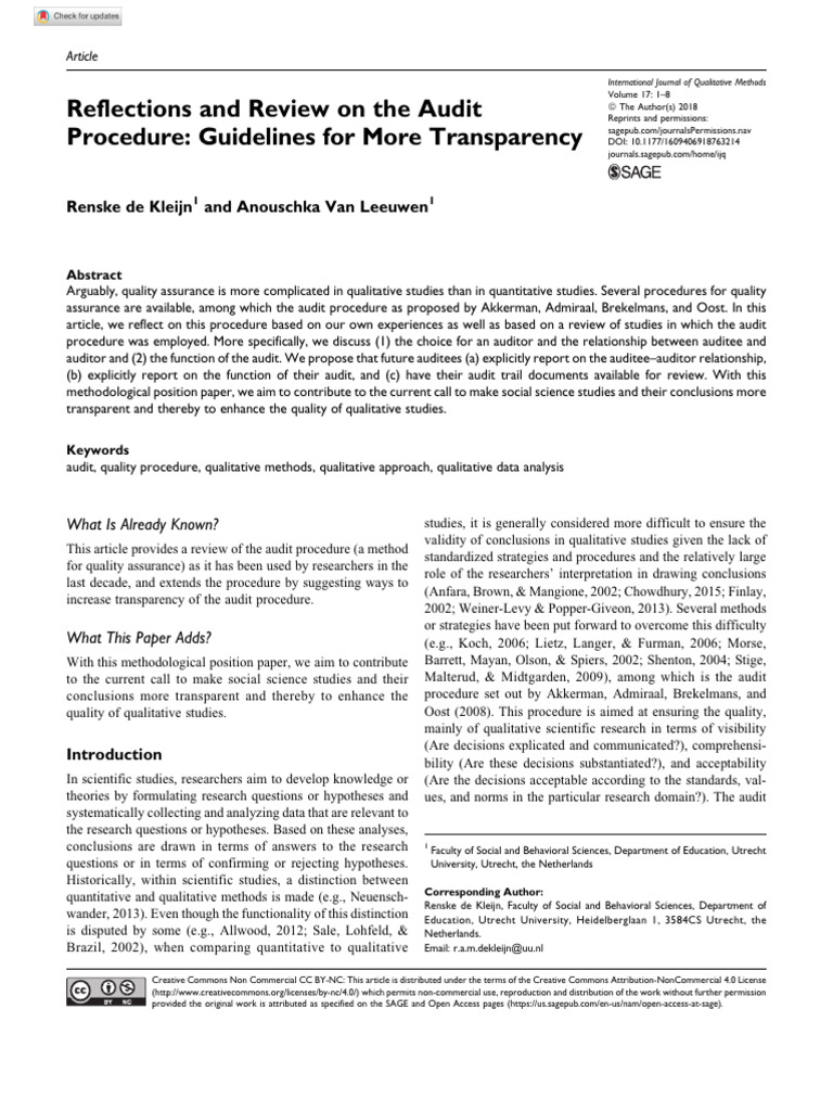 Reflections and Review On The Audit Procedure Guidelines For More ...