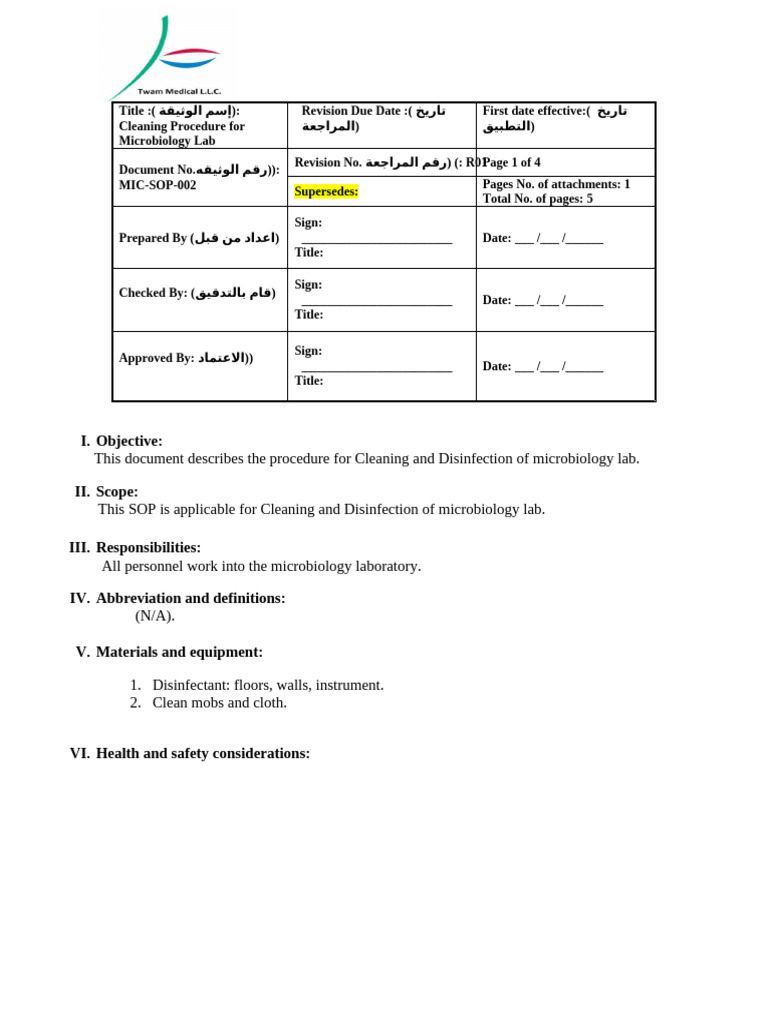 Microbiology Lab Cleaning SOP | PDF | Disinfectant