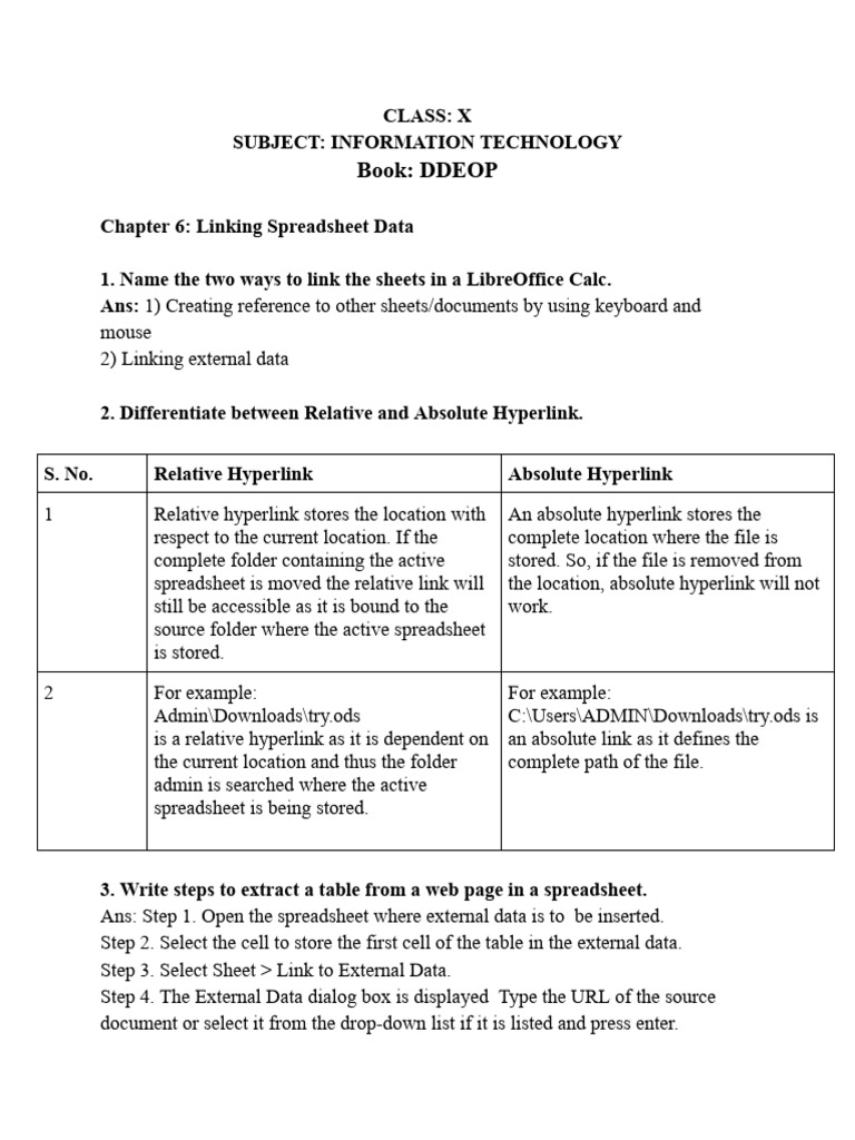 X IT CH6(Linking Spreadsheet Data) Homework | PDF | Hyperlink | Spreadsheet