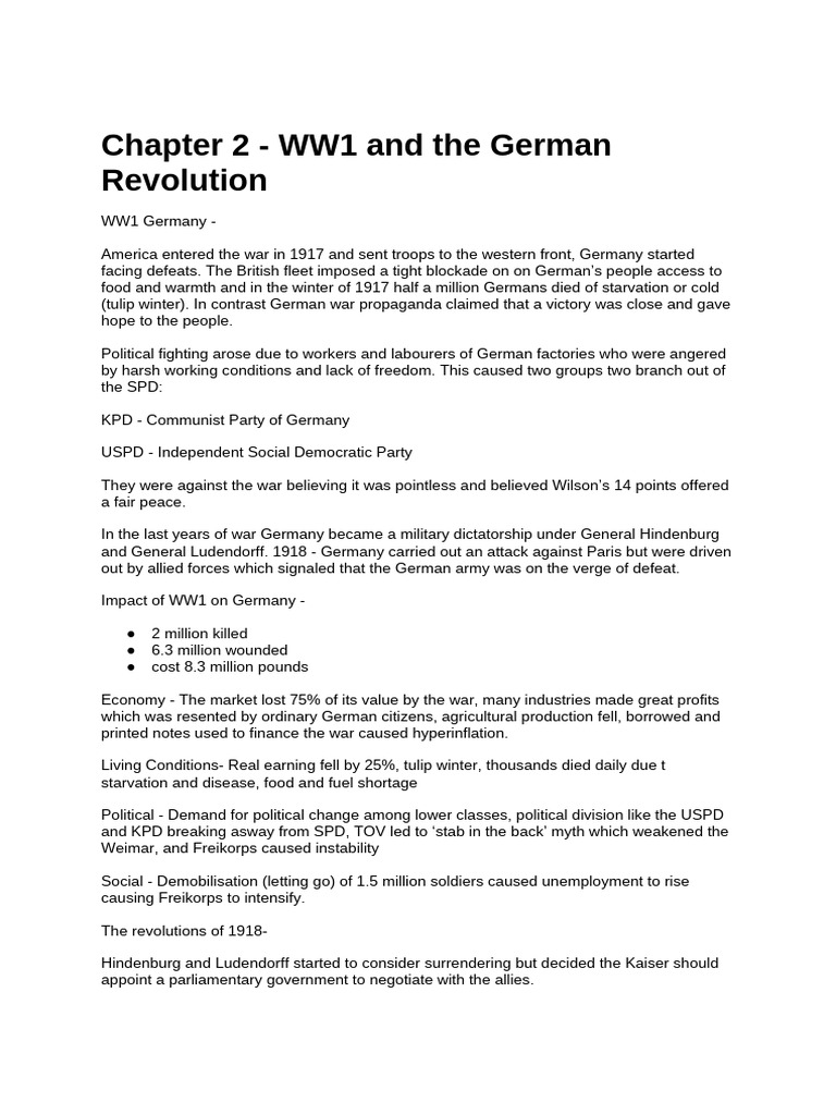 Chapter 2 - WW1 and the German Revolution | PDF | Weimar Republic ...