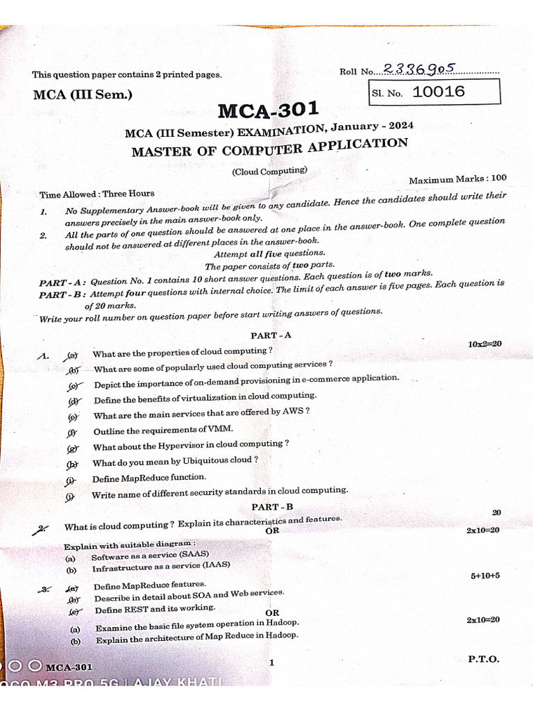 MCA 3rd Sem Paper Dec2023 | PDF