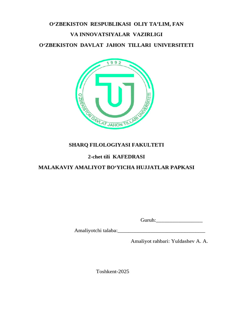 Titul Amaliyot 2-KURSLAR UCHUN | PDF