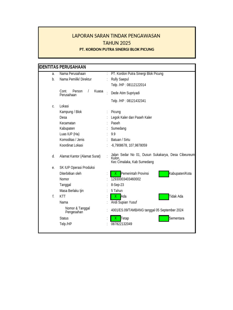 Self Assement Pengawasan Kaidah Teknik Pertambangan Yang Baik Tahun 2025 | PDF