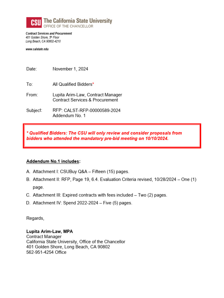 CALST-RFP-00000589-2024*Addendum*1*11.1.2024_FINAL | PDF | Employment ...