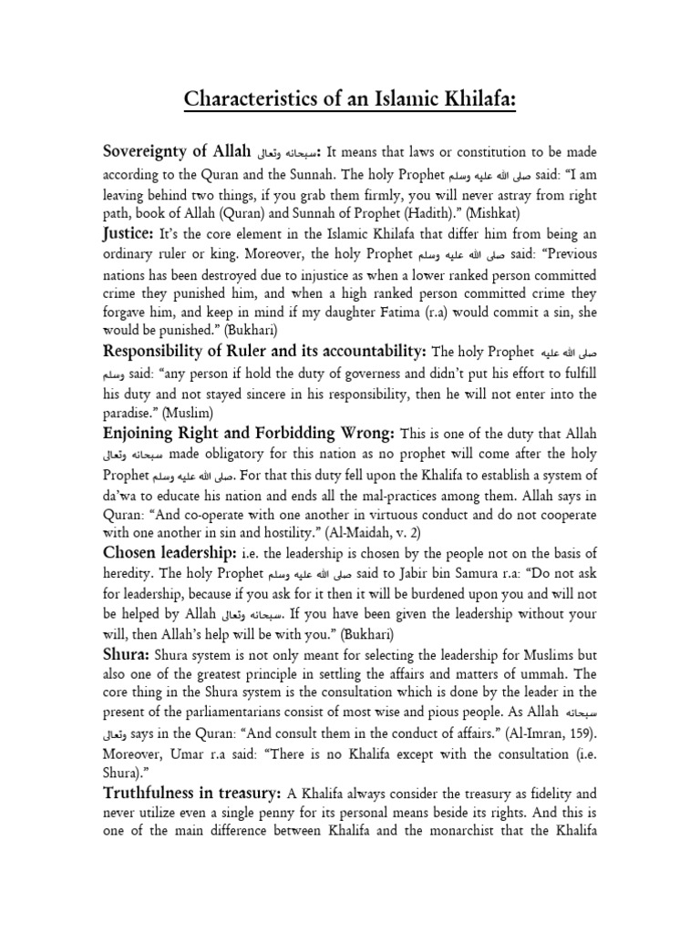 Principles of Islamic Khilafa Leadership | PDF | Prophets And ...