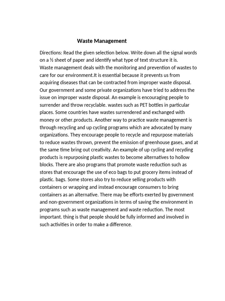 Waste Management Activity | PDF
