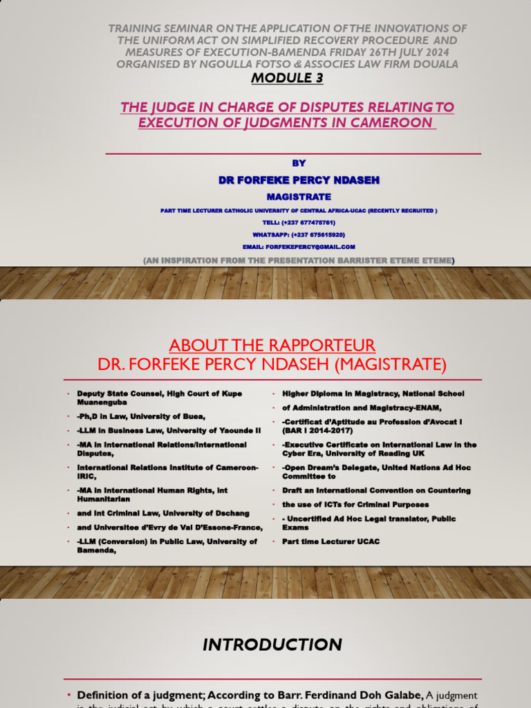 Judges and Execution in Cameroon | PDF | Judgment (Law) | Appeal