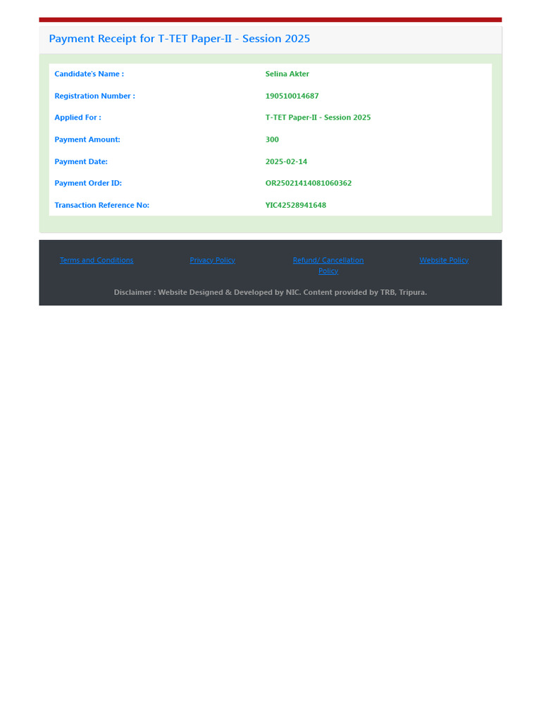 TRBT - Application Payment Receipt Mukta | PDF
