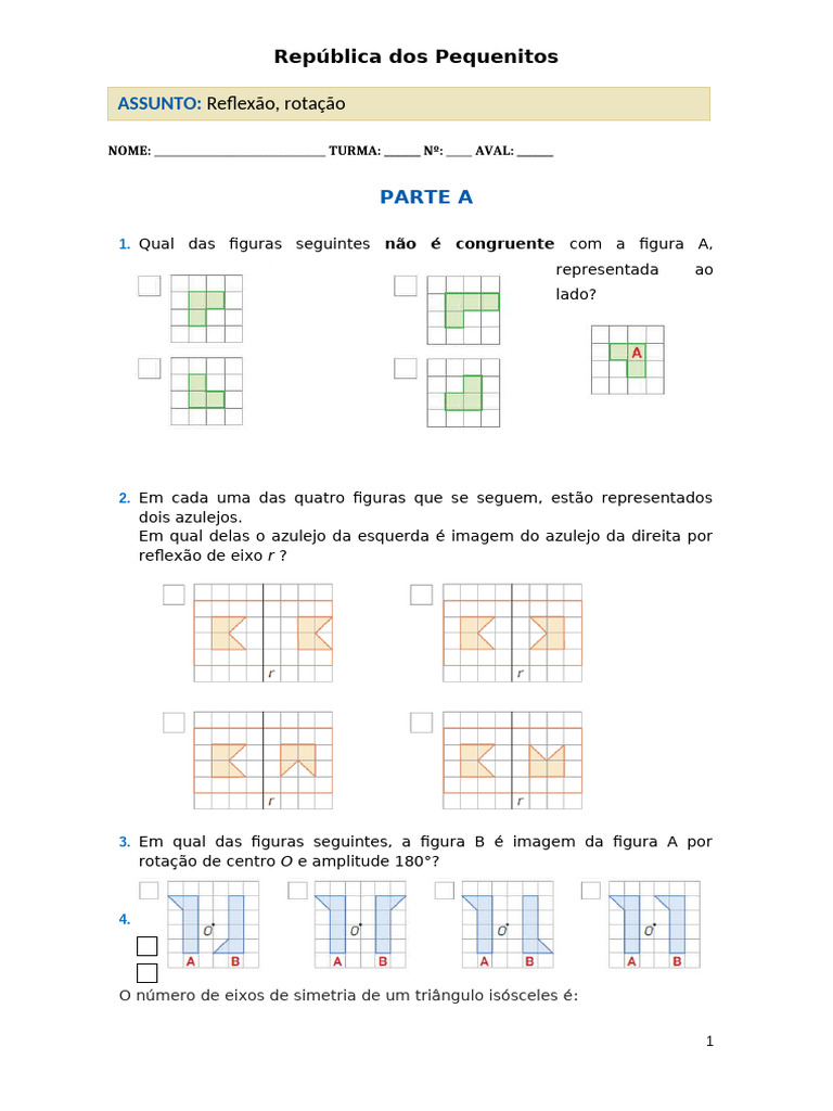 Ficha de avaliação simetrias | PDF | Triângulo | Geometria Euclidiana