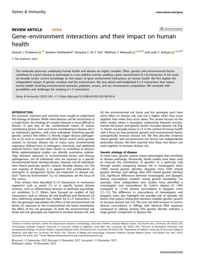 Gene-Environment Interactions and Their Impact On Human Health | PDF ...