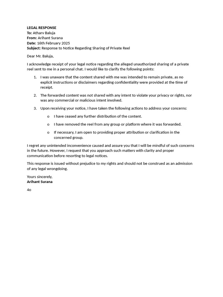 Legal Response to Privacy Notice | PDF