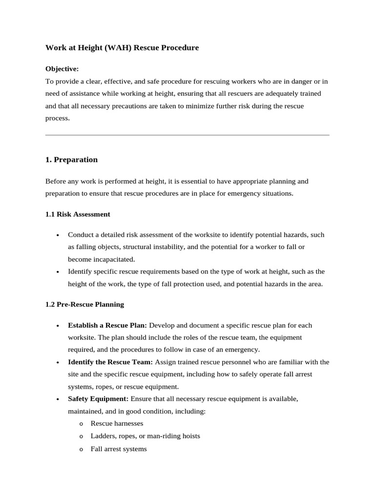 Work at Height WAH Rescue Procedure | PDF | Emergency | Rescue