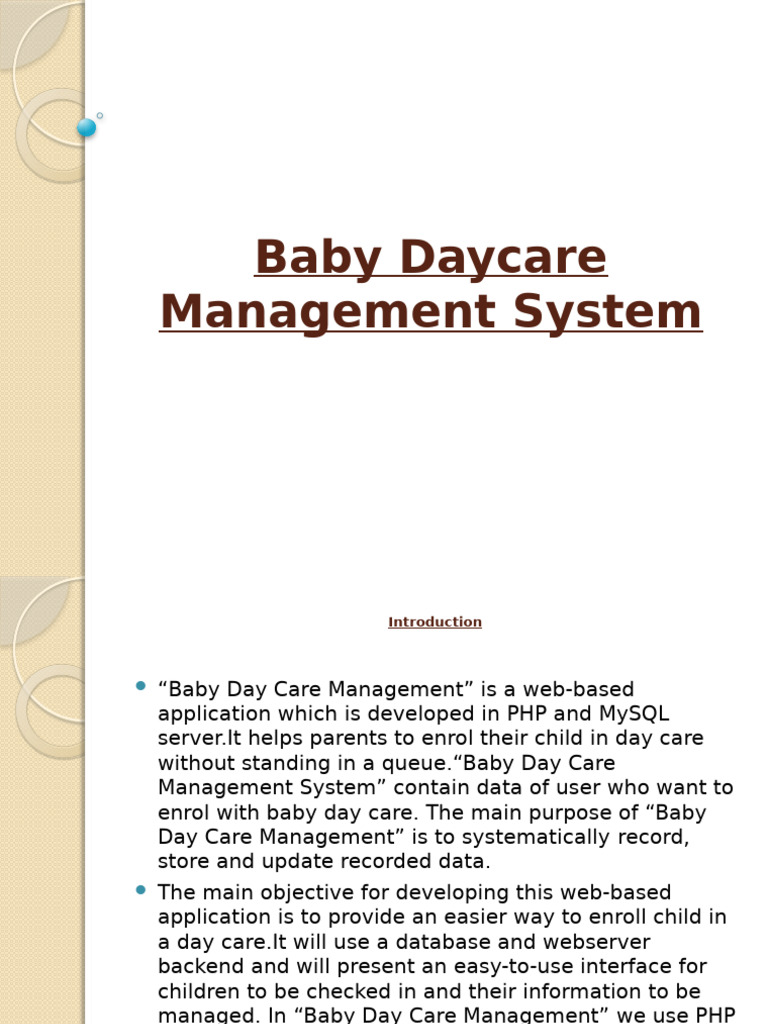 Baby Daycare Management System PPT 4vohhg | PDF | Php | Databases