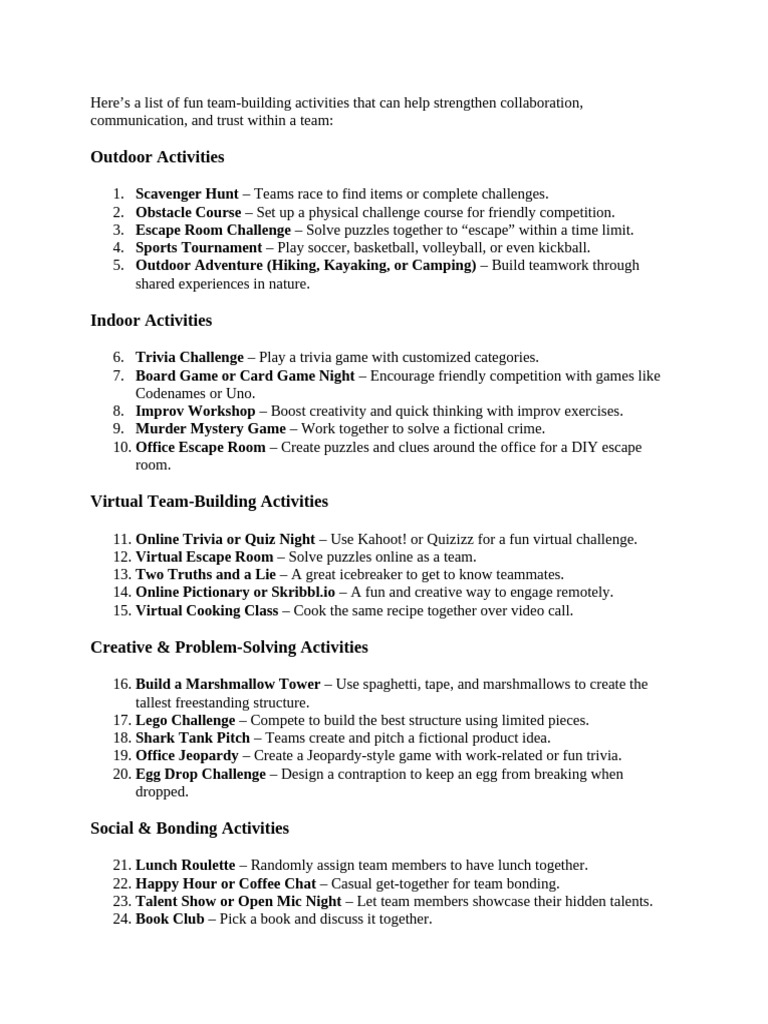 Fun Team Building Ideas | PDF