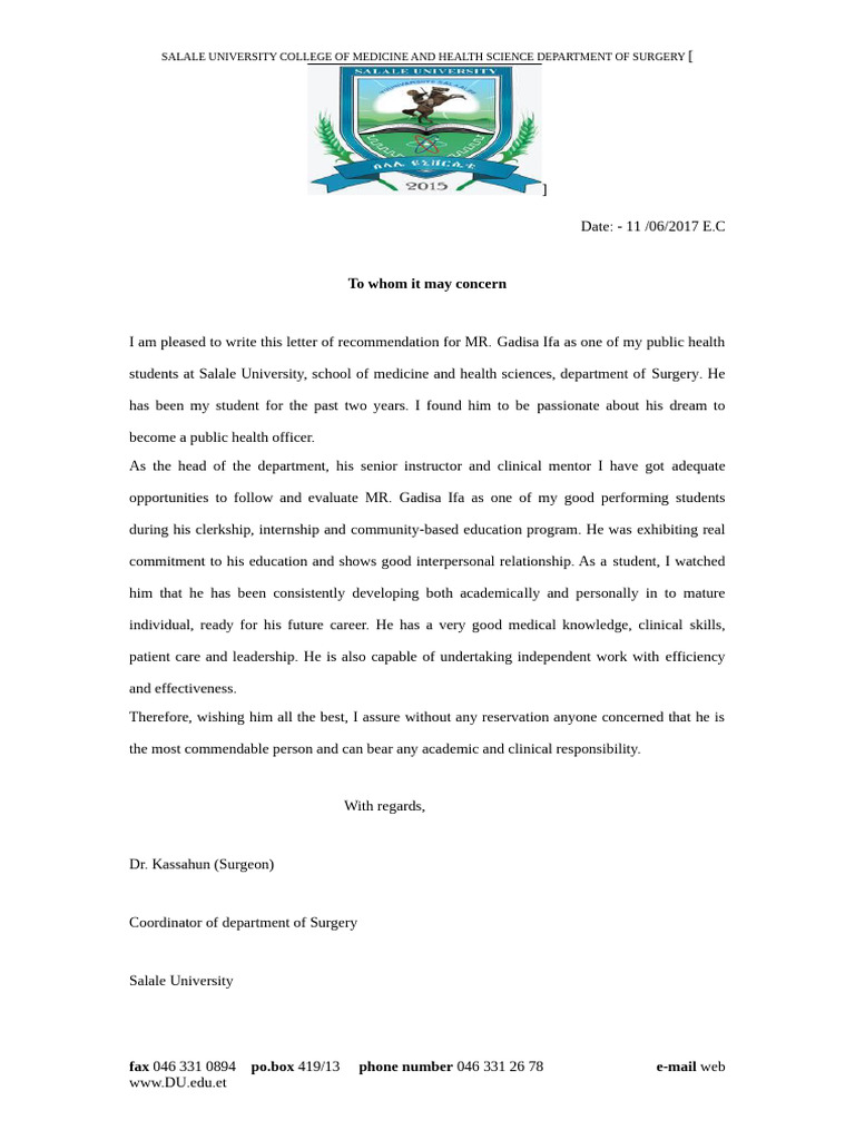 Recommendation for MR. Gadisa Ifa | PDF