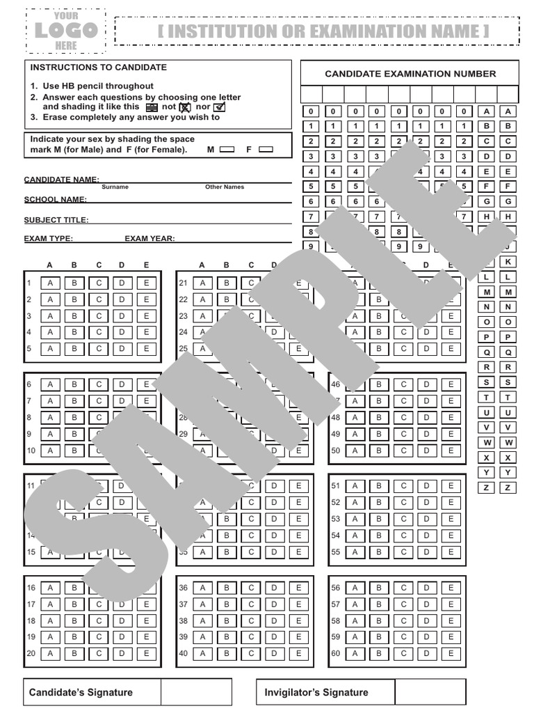 Omr Answer Sheet For Ssce Bece Common Entrance Exam PDF Printable | PDF ...