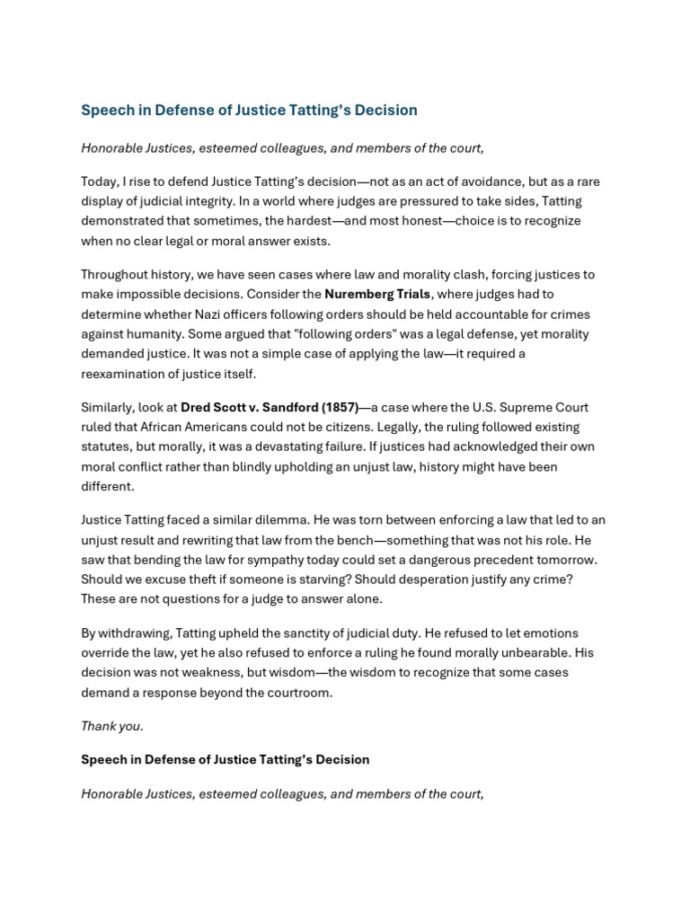 Speech About Defending Justice Tatting On The Case of Spelancean ...