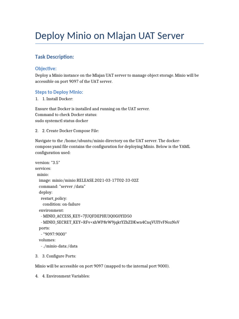 Minio Deployment Documentation | PDF