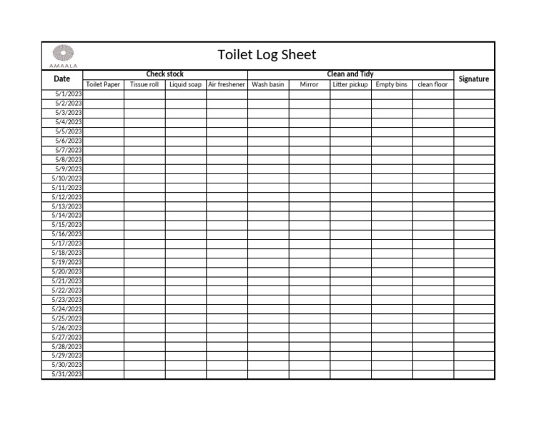 Toilet Log Sheet | PDF