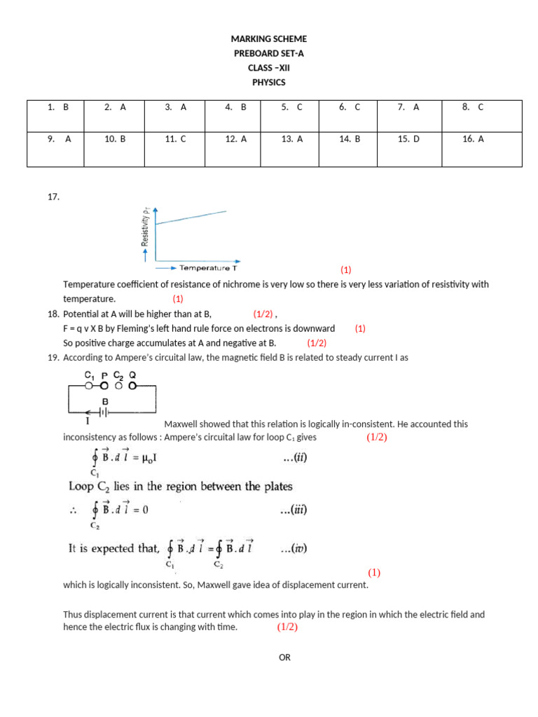 MARKING SCHEME - Physics - Preboard - 2024-25 | PDF | Electromagnetism | Physical Phenomena