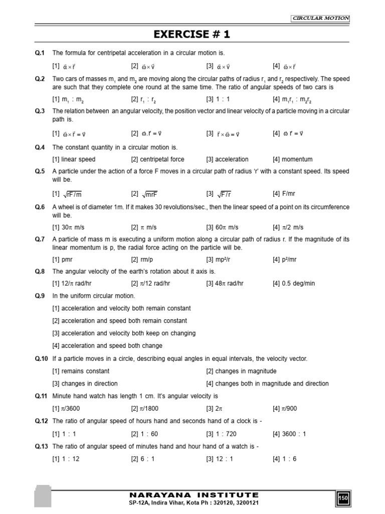 Circular Motion Exercise Questions | PDF | Acceleration | Rotation Around A Fixed Axis